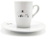 Porcelánový espresso šálek Jezevčík s podšálkem, 130 ml – s ručně malovanou perokresbou, český autorský design