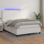 Box spring postel s matrací a LED bílá 140x190 cm umělá kůže 3135820