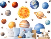 Sada planet textilní přelepitelné samolepky na zeď arch 46 x 40 cm