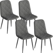HOMCOM Sada 4 moderních jídelních židlí potažených sametem se ocelovými nohami do obývacího pokoje 45x54x87 cm Šedá | Aosom