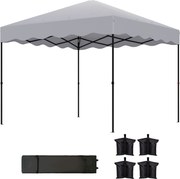 Pop-up zahradní altán 3×3 m, skládací párty stan, výškově nastavitelný, UV ochrana UPF50+, s taškou na kolečkách, světle šedý