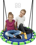 Dětská houpačka AIYAPLAY - Kulatá, venkovní, nastavitelná, voděodolná, nosnost 150 kg Ø100x180 cm Modrá a Zelená | Aosom
