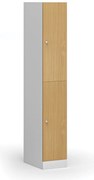 Šatní skříňka S1 s úložnými boxy, 2 boxy, 1850 x 300 x 500 mm, demont, cylindrický zámek, laminované dveře, buk