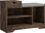 HOMCOM Nábytek a botníková lavice, 1 zásuvka a 3 přihrádky, kapacita 5 párů, MDF, 76,5 x 30 x 52 cm, hnědá