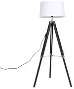 Stojací lampa se třemi nohami černá s abajurem 45 cm z lněného plátna bílé