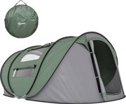Outsunny Pop-Up Stan pro 4-5 Osob, Instantní Stan s Okny a Voděodolnou UV-Odolnou Taškou 263,5x220x123 cm Zelený a Šedý | Aosom