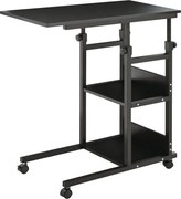 HOMCOM Stolek se Společkami 80x40 cm C-Formovaný Pohovkový Stolek s Nastavitelnou Výškou 3 Úrovně 72-82 cm Kovový Rám pro Obývací Pokoj a Kuchyni Čern