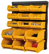 Černá plastová stěna na nářadí s boxy, 15 boxů