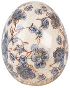 Dekorace keramické vajíčko s modro-hnědým květinovým vzorem M – 11x14 cm