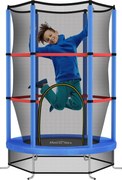 HOMCOM Dětská trampolína pro děti 3-6 let se sítí, 6 sloupy a vchody, PE, plastová a kovová trampolína, Ø140x190 cm, Modrá a Černá | Aosom
