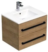 Koupelnová skříňka s černou úchytkou a umyvadlem SAT Cube Way 60x53x46 cm dub Hickory mat CUBE46C602DHMOD