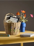 Sinsay - Pletený úložný koš s uchem a květinovým motivem - béžová