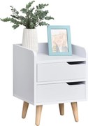 HOMCOM Víceúčelový Noční Stolek s Boční Skříňkou pro Obývací Pokoj nebo Ložnici s 2 Prostornými Zásuvkami, Borovicové Nohy, Moderní Design 33x28x42 cm