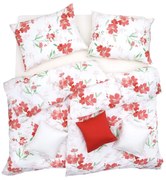 SCANquilt povlečení KLASIK botanica bíločervená 140 x 220/70 x 90 cm