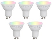 Sada 5 chytrých stmívatelných LED žárovek GU10 50 mm opál RGBW 4,7 W 400 lm 2700-6500 K Zigbee