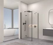 Erga Berlin, sprchový kout se skládacími dveřmi 120(dveře) x 110(stěna) x 195 cm, 6mm čiré sklo, černý profil, ERG-V02-BERLIN-D120G110-CL-BK