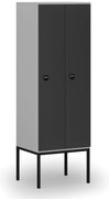 Dřevěná šatní skříňka S4 s podnoží, 2 oddíly, 1871 x 600 x 500 mm, demont, RFID zámek, šedá/grafit