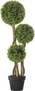 HOMCOM Velký Umělý Buxus 90 cm, UV-Ochranný Umělý Strom, Umělá Rostlina, Plastové Umělé Rostliny v Květináči, Napodobenina Rostliny jako Skutečné pro