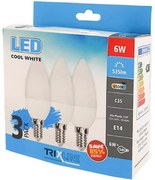 LED Žárovky 6W E14 C35 6500K sada 3 kusy