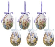 6ks dekorace závěsné vajíčko s králíčky Spring Egg - Ø 7*10 cm