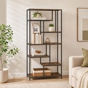 Industriální rustikální knihovna 180 cm, 6 polic
