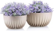 PLASTOVÝ KVĚTINÁČ STRIPPED ECO SADA 2KS 16X30 CM+15X24 CM BÉŽOVÁ