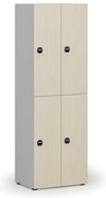 Dřevěná šatní skříňka S4 s úložnými boxy, 4 boxy, demont, RFID zámek, šedá/bříza