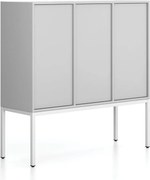 Kancelářská skříň FRAME, nízká, bílá podnož, 3x dveře, 1299 x 450 x 1331 mm, PUSH-lock, šedá