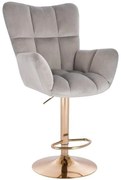 LuxuryForm DESIGN Barové křeslo AURORA VELUR na zlaté kulaté podstavě - světle šedé