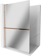 Mexen Kioto+ L, sprchová zástěna Walk-In s poličkou a věšákem 100 x 200 cm, 8mm sklo vzor zrcadlo, růžové zlato profil, 800-100-123-60-50