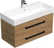 Koupelnová skříňka s černou úchytkou a umyvadlem SAT Cube Way 100x53x46 cm dub Hickory mat CUBE46C1002DHSAT