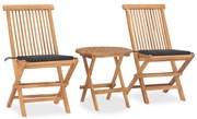 3dílný skládací zahradní jídelní set s poduškou masivní teak 3063171