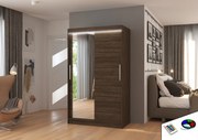 ADRK Šatní zrcadlová skříň posuvná s LED osvětlením BARIO CH 120 L, choco