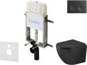 kielle Genesis New - Set předstěnové instalace, klozetu Oudee, Vortex Rimless+, sedátka softclose a tlačítka Gemini New I, matná černá 30528SZ91
