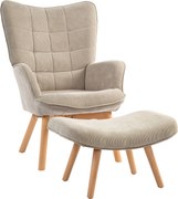 Křeslo HOMCOM s otomanem, vysoké křeslo s opěrkou, dřevěné nohy, lounge křeslo s prošívaným designem, vzhled sametu, pro obývací pokoj, světle hnědé |