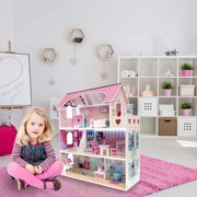 Creative Corner MDF dřevěný domeček pro panenky + nábytek 70cm růžový LED