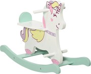 AIYAPLAY Houpací kůň pro děti 1-3 roky s madly, houpací kůň s opěrkou a pedály z MDF, 68cm x 27cm x 47.5cm, Modrá Růžová Bílá | Aosom