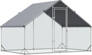 PawHut Kurník s výběhem z oceli, 300 x 200 x 200 cm, kurník se stříškou, dveřmi a výběhem pro 4-6 slepic a malé zvířata, Stříbrný | Aosom