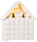 Adventní kalendář HOMCOM k naplnění 24 zásuvek a LED světel, designová vánoční dekorace 2 v 1 v bílé barvě 39 x 9 x 42 cm | Aosom.de