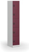 Šatní skříňka S1 s úložnými boxy, 5 boxů, 1850 x 300 x 500 mm, RFID zámek, červené dveře