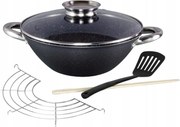Litinový wok s krytem a mramorovou povrchovou úpravou 26 cm, indukční