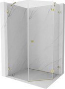 Mexen Lunar, pětiúhelníkový sprchový kout naklápěcí vpravo 80 x 100 cm, 8mm čiré sklo, zlatý profil, 831-080P-100L-50-00-P