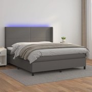 Box spring postel s matrací a LED šedá 180x200 cm umělá kůže
