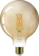 Philips Smart LED žárovka Filament E27 G125, 7 W, 640 lm, 2000-5000K, jantarová