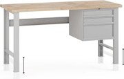 Výškově nastavitelný dílenský stůl G7, buková spárovka, 1700 x 685 x 840-1040 mm, 1x kontejner, 3 zásuvky, šedá