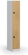 Šatní skříňka S1 s úložnými boxy, 2 boxy, 1850 x 300 x 500 mm, demont, kódový zámek, laminované dveře, buk