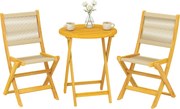 Outsunny 3dílný venkovní bistro set z akáciového dřeva – kulatý stůl + 2 skládací židle s PP provazem, přírodní | Aosom
