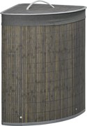 HOMCOM Bamboo Koš na Prádlo s Víkem 55L, Sběrač Prádla s Rukojeťmi, Odnímatelný Prádlo Vak, Rohový Koš na Prádlo pro Koupelnu, Ložnici, Šedý | Aosom
