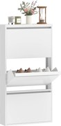 HOMCOM kovová skříňka na boty s 3 výklopnými přihrádkami — úzká nástěnná skříňka na 6 párů, 55 × 15 × 105,5 cm, bílá | Aosom