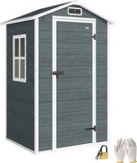 Zahradní domek Outsunny z pryskyřice se dřevěným efektem, s podlahou a oknem, 128 × 104 × 196 cm — patinovaná šedá | Aosom